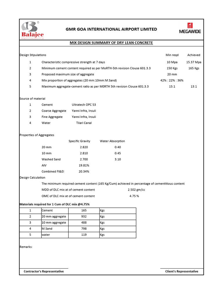 Dry Lean Concrete Mix Design Summary | PDF | Concrete | Cement