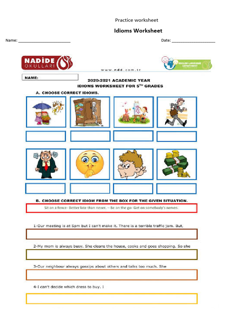 Idioms Practice Worksheet | PDF