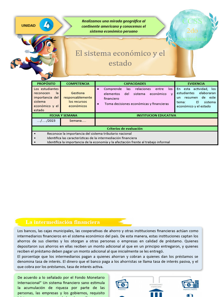 Ficha de Actividad CCSS 2°-Semana 5 U Iv | PDF | Bancos | Sistema financiero