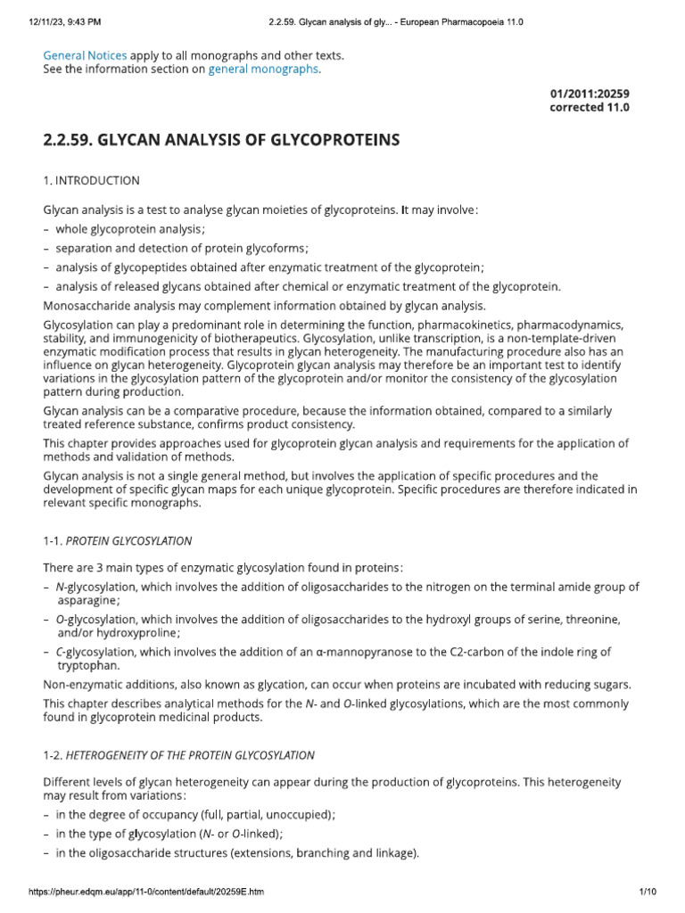 2.2.59. Glycan Analysis of Gly... - European Pharmacopoeia 11 | PDF