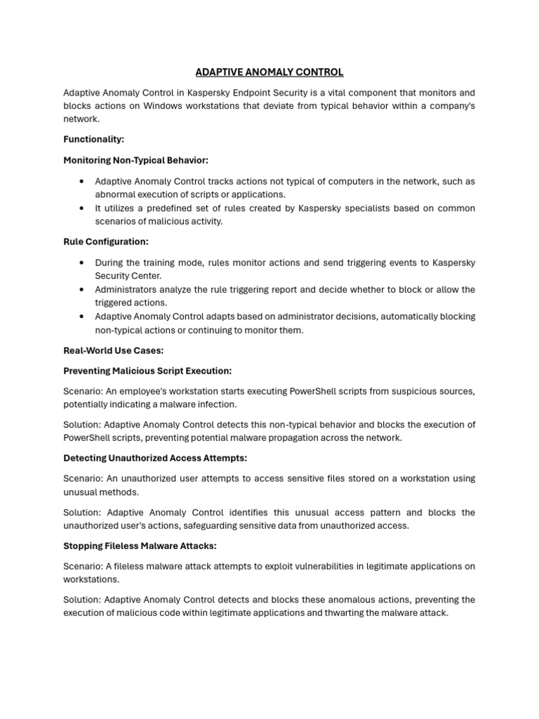 Kaspersky Adaptive Anomaly Control Overview | PDF | Malware | Security