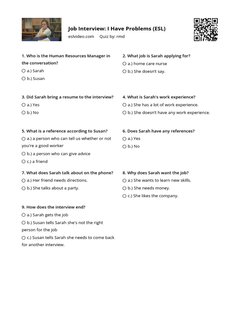 ESL Job Interview Practice Quiz | PDF | Job Interview
