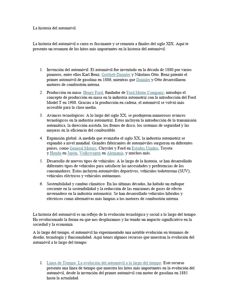La historia del automóvil | PDF | Coche | Vehículo de motor