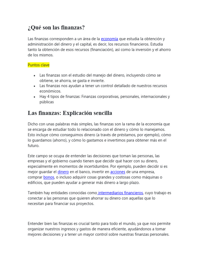 Introducción a las Finanzas y Tipos | PDF | Crecimiento personal y ...