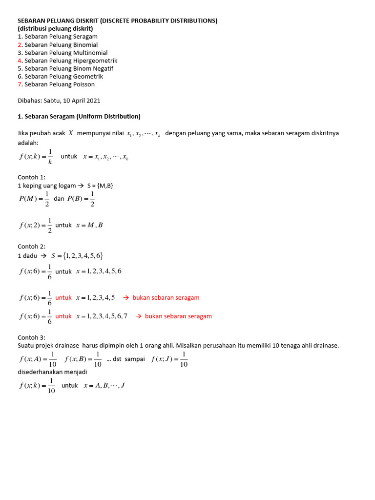 Sebaran Peluang Diskrit | PDF