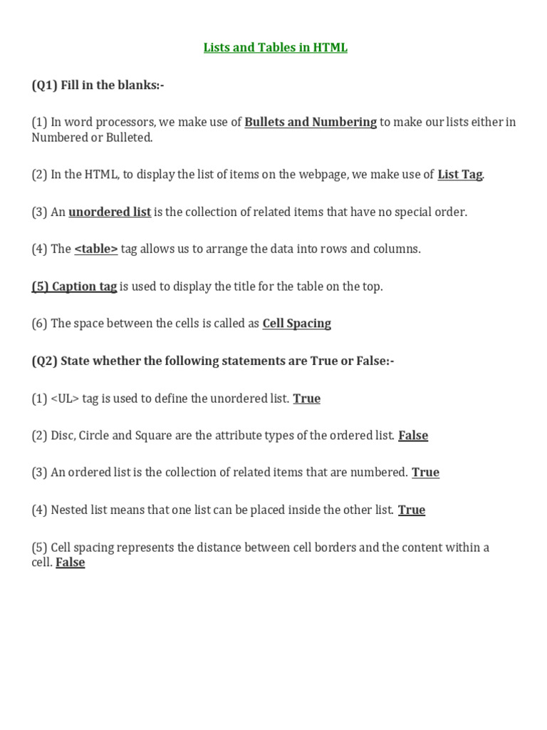 Lists and Tables in HTML | PDF | Html Element | Html