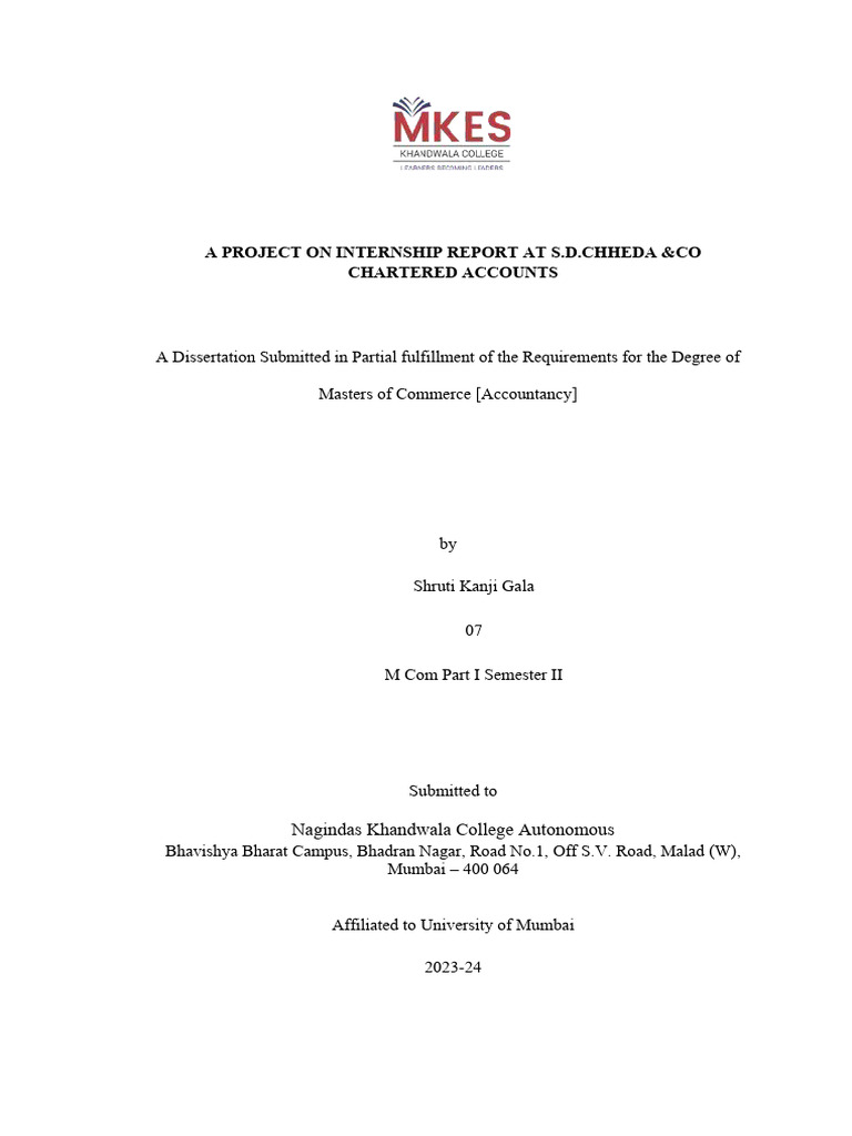 Internship Report: S.D. Chheda & Co. | PDF | Microsoft Excel | Spreadsheet