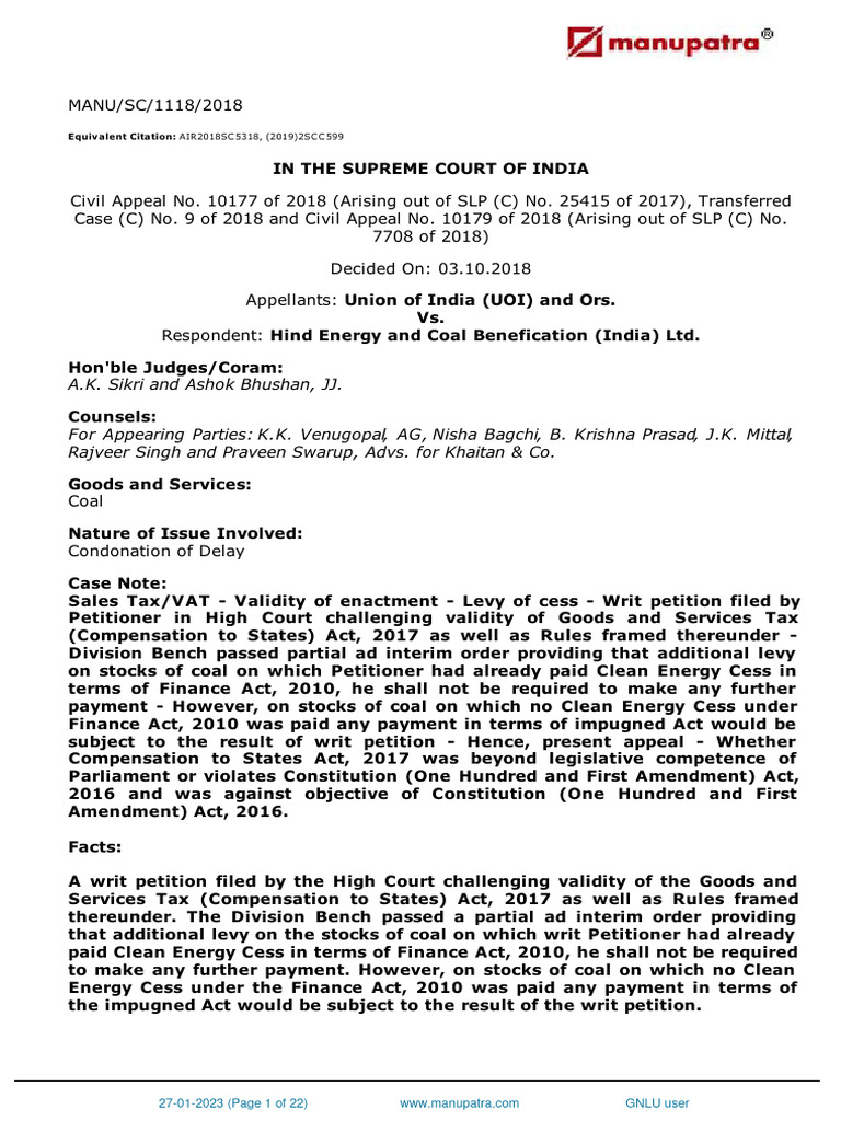 Union of India UOI and Ors Vs Hind Energy and ...