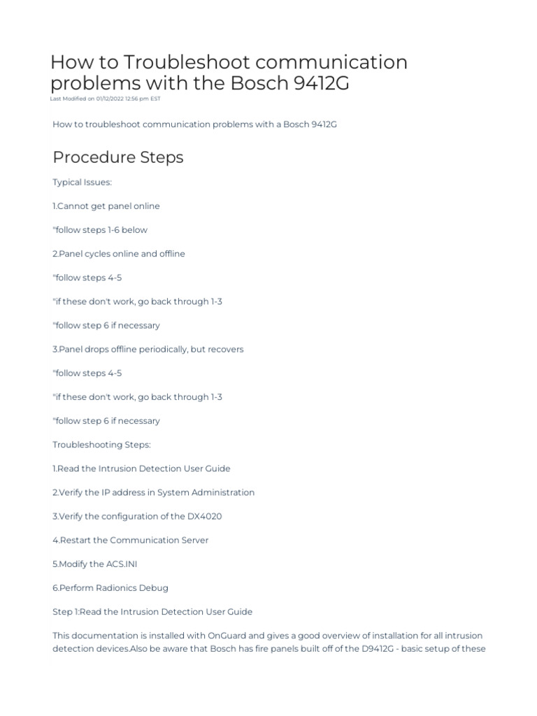 How To Troubleshoot Communication Problems With The Bosch 9412g Pdf Ip Address Computer 
