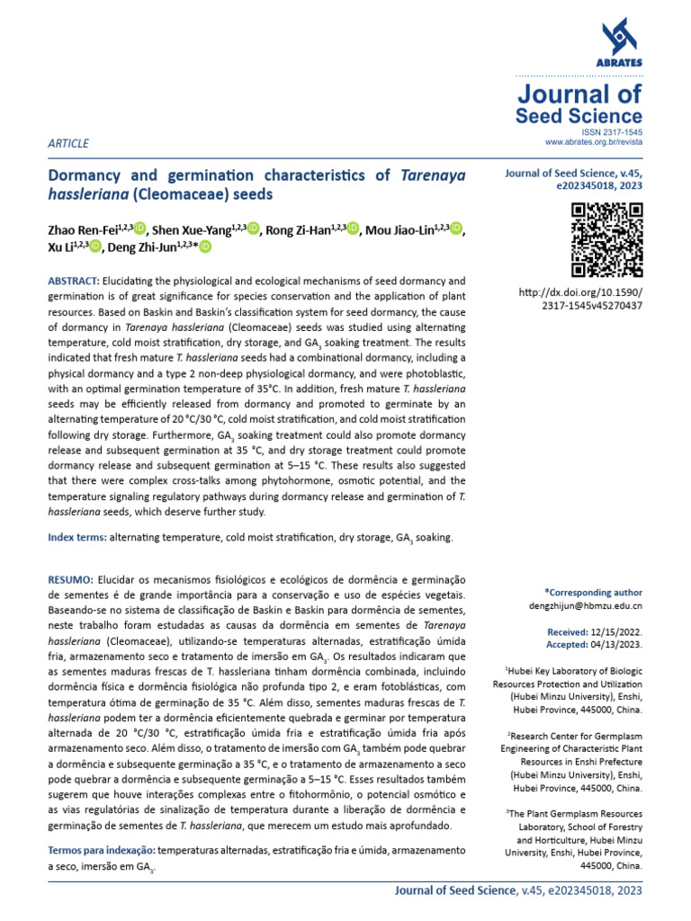 Dormancy and Germination Characteristics of Tarena | PDF | Seed ...