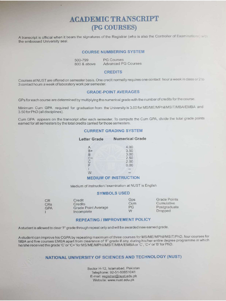 Masters University Grade Scale | PDF