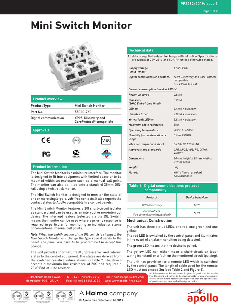 Pp 2282 Mini Switch Monitor Data Sheet | PDF | Switch | Electrical ...