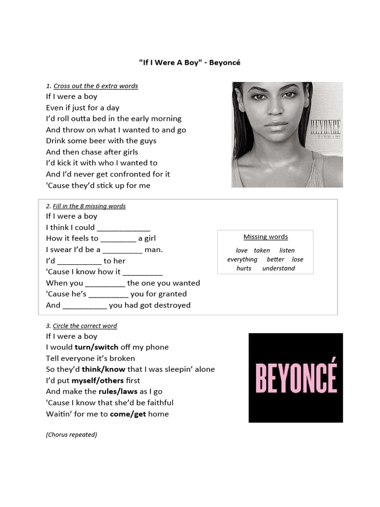 If I Were A Boy Song Activity Activities With Music Songs Nursery ...