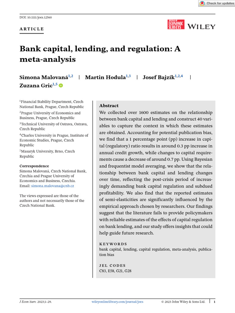 Journal of Economic Surveys - 2023 - Malovaná - Bank Capital Lending ...