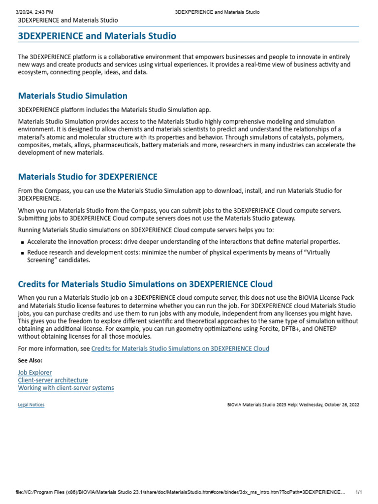 Materials Studio 2023 Online Help - 3DEXPERIENCE and Materials Studio | PDF | Cloud Computing ...