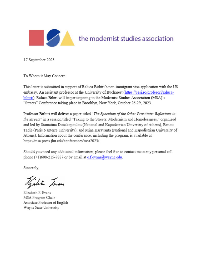 Visa Support for Prof. Birbiri | PDF | Social Science