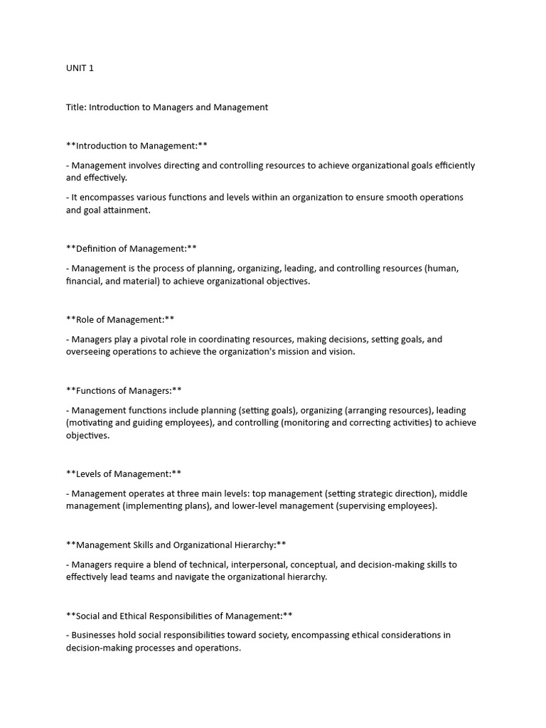 Principles of Management Overview | PDF | Leadership | Goal