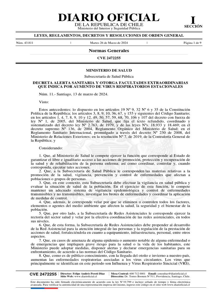 Alerta Sanitaria por Virus Respiratorios | PDF | Farmacia | Chile