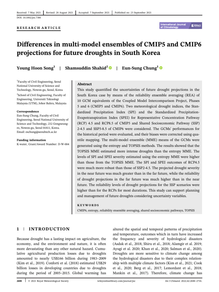 Intl Journal of Climatology - 2021 - Song - Differences in Multi Model Ensembles of CMIP5 and ...