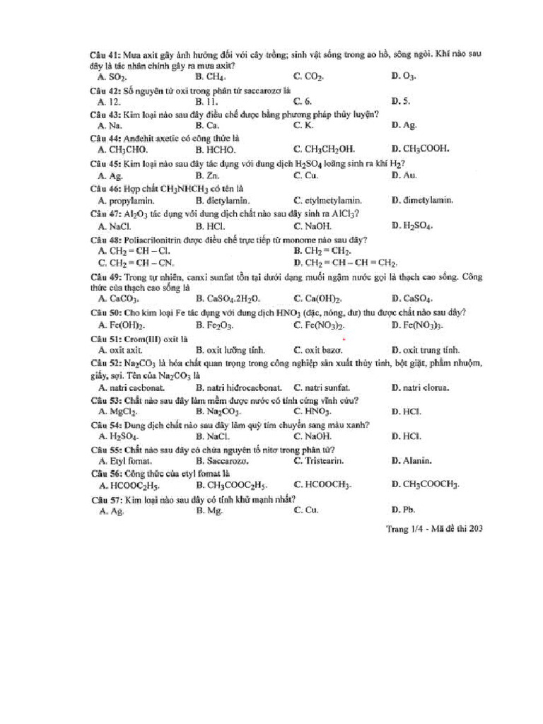 Mã Đề 203 Thptqg 2023 | PDF