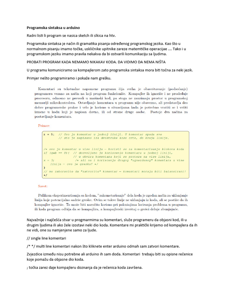 Programska sintaksa u arduino | PDF