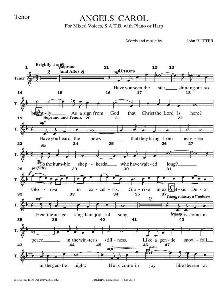 John Rutter - Angels Carol - Tenor | PDF | Elements Of Music | Vocal Music