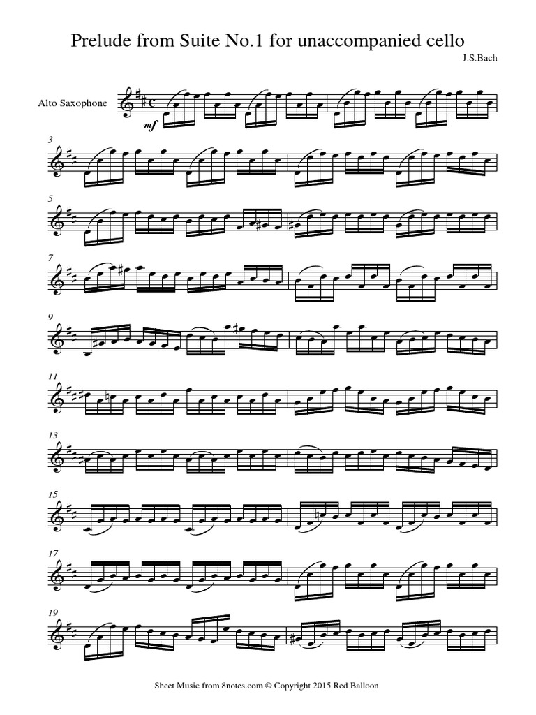 Bach - Bach Cello Suite For Sax Exercise Sax Alt in As | PDF
