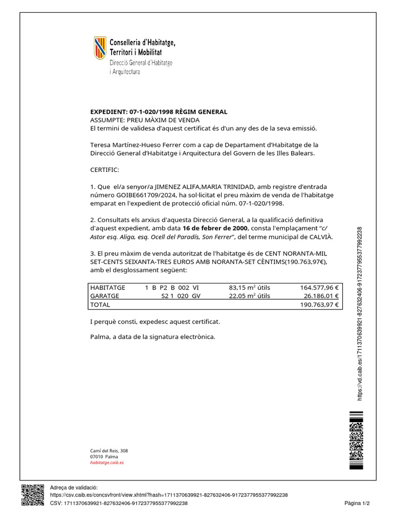 Certificado Precio Maximo | PDF