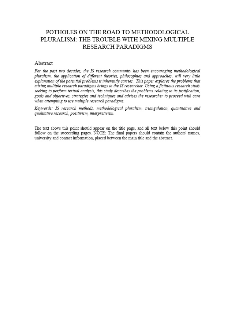 Potholes in Methodological Pluralism-ECIS2007 Ver1 | PDF | Methodology ...