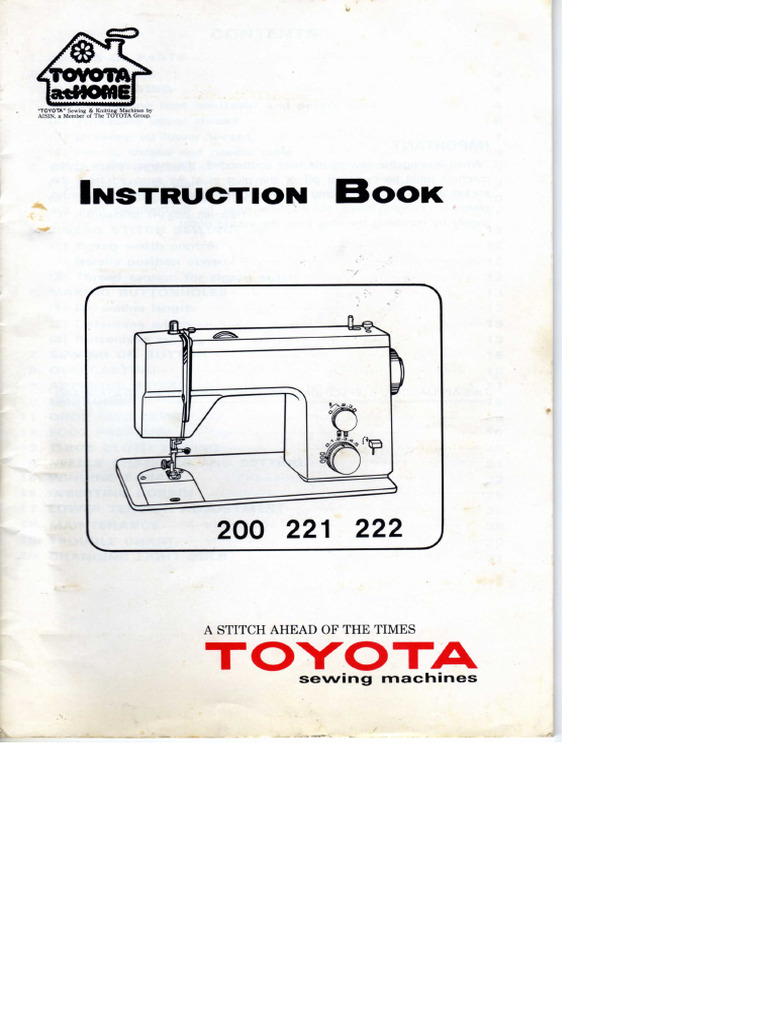 Toyota 200/221/222 Sewing Machine Instruction Manual | PDF