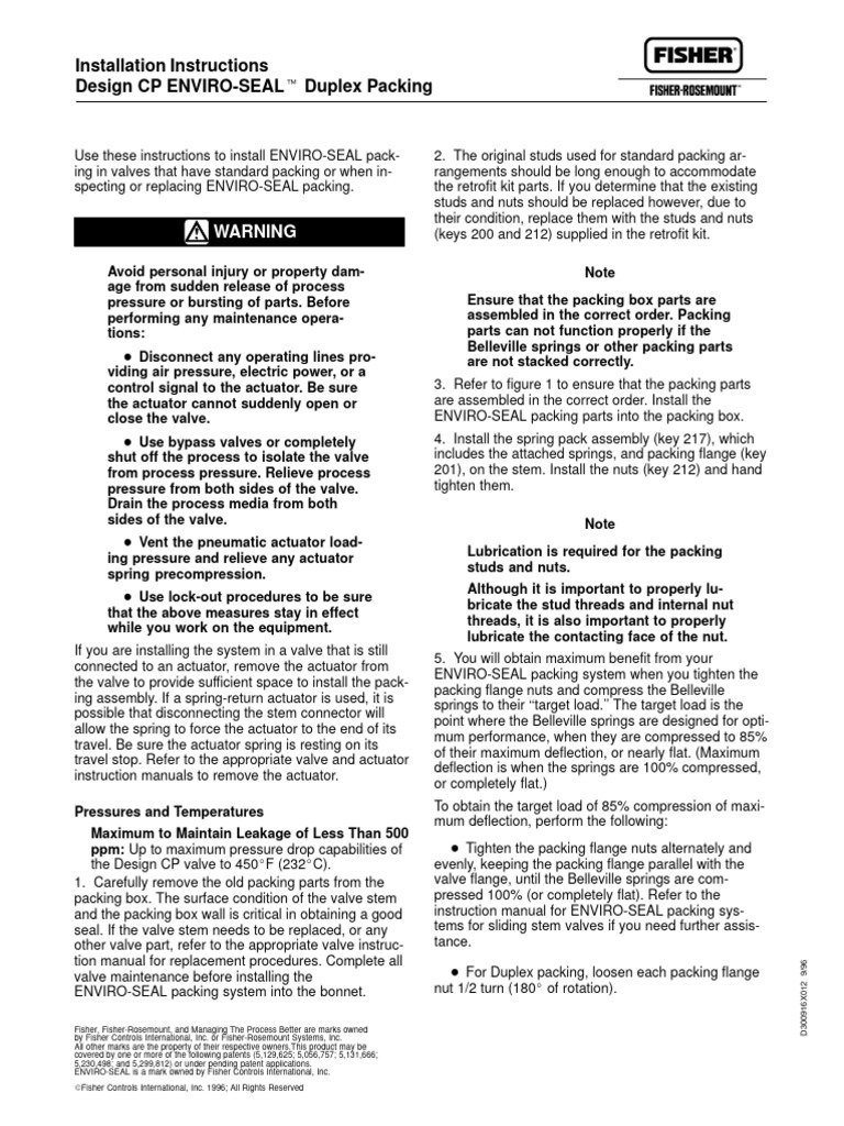 Fisher CP Duplex Packing Guide | PDF | Valve | Actuator