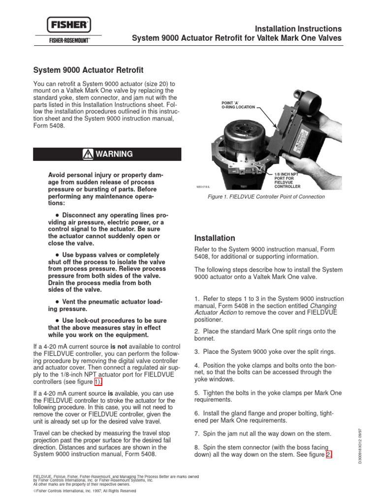 Fisher 9000 Valtek MK1 Refit Manual 1997 | PDF | Valve | Actuator