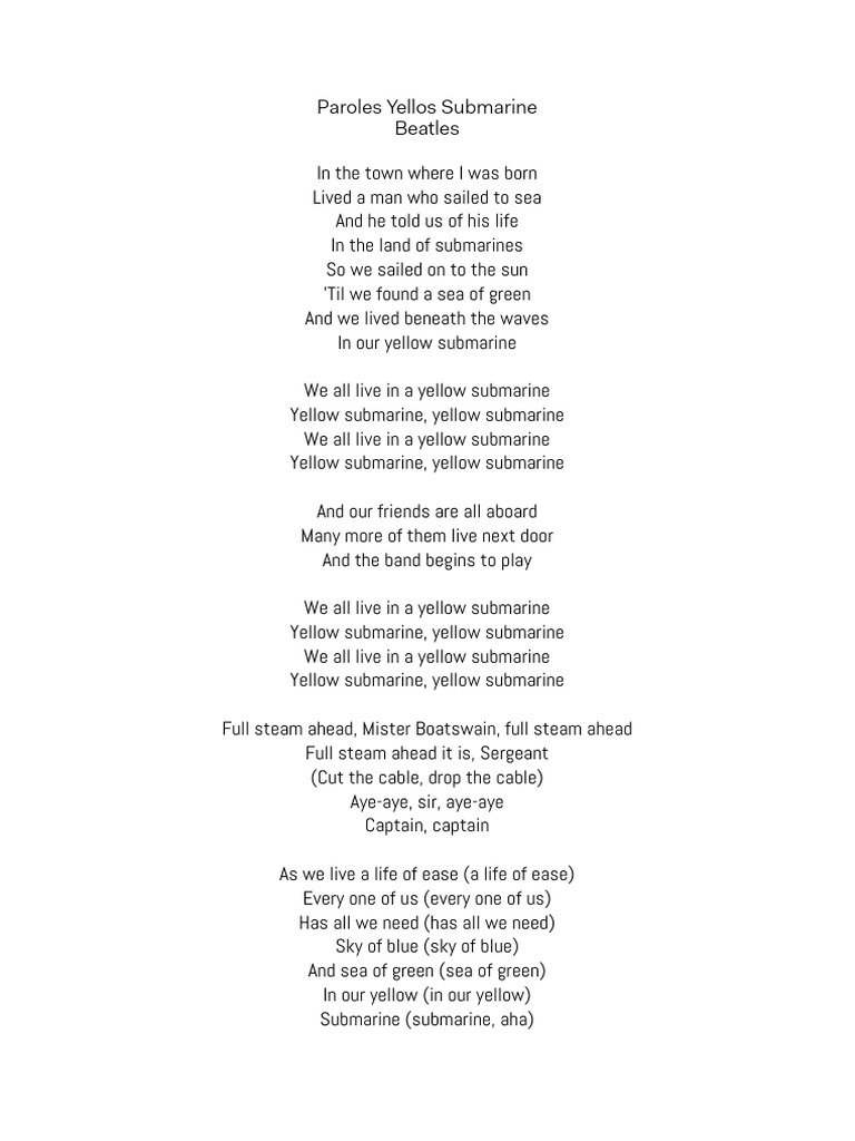 Paroles Yellow Submarine | PDF