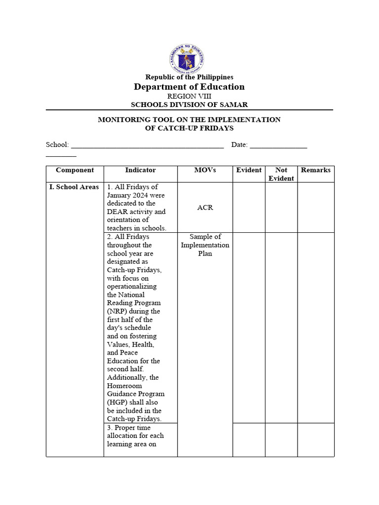 Catch Up Friday Monitoring Tool | PDF | Learning | Education Theory
