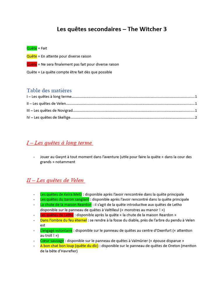 Quêtes secondaires dans The Witcher 3 | PDF