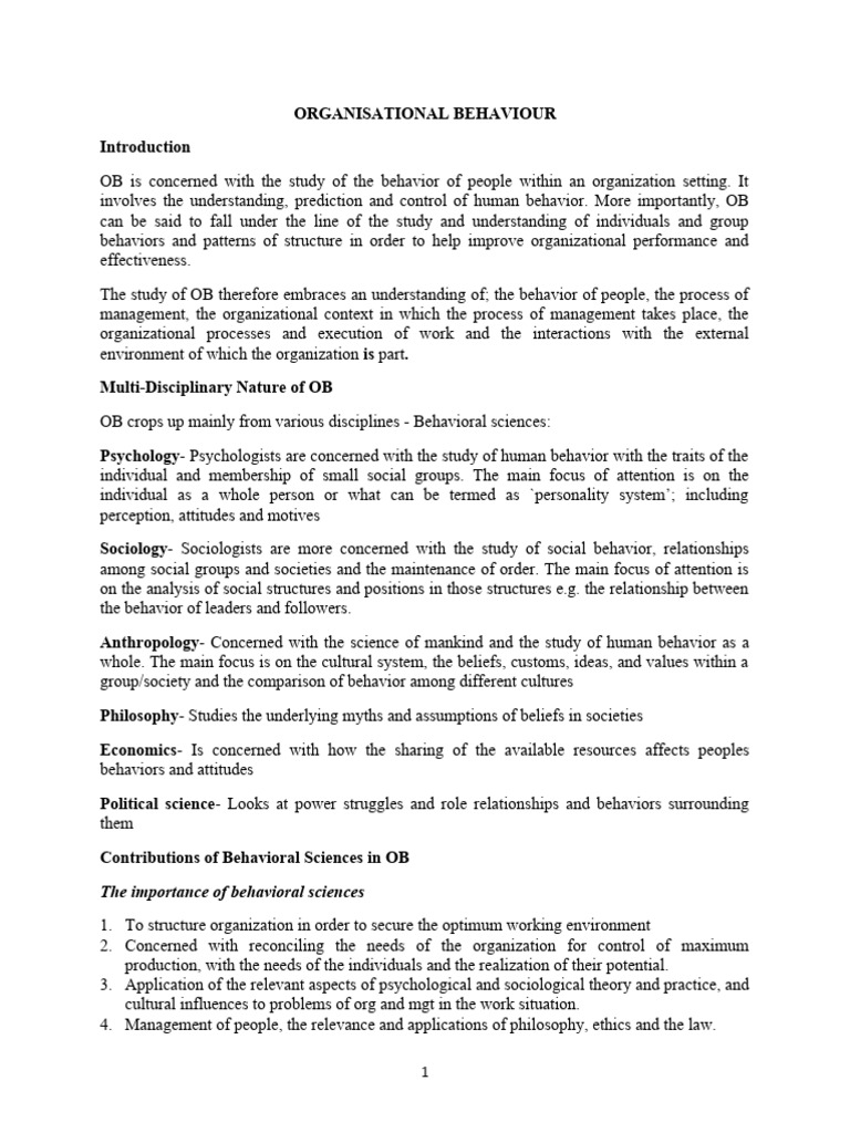 Organisational Behaviour Notes | PDF