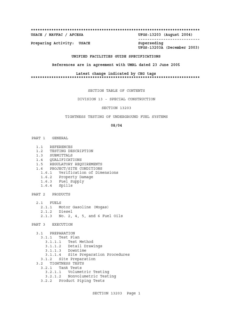 UFGS Testing Tighness of Underground Systems | PDF | Leak | Pipe (Fluid ...