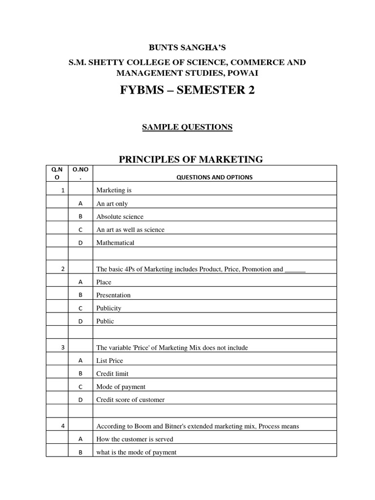 Fybms Sem 2 Sample Questions | Download Free PDF | Leadership | Marketing Fybms Sem 2 Sample Questions | Download Free PDF | Leadership | Marketing
