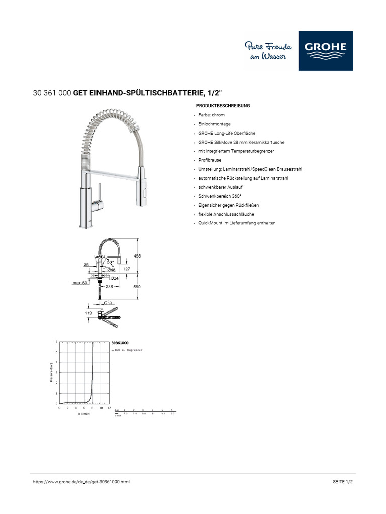 GROHE Specification Sheet 30361000 | PDF