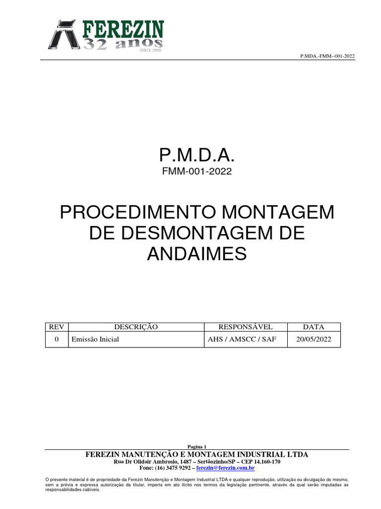 FMM - 01-Pmda-2022-Rev-0 - Procedimento de Montagem e Desmontagem CMPC | PDF | Madeira ...