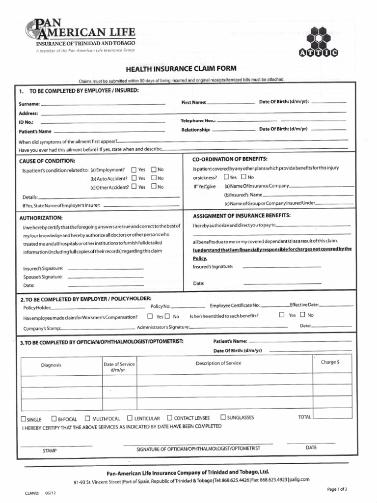 Pan American Life Medical Claim Form | PDF