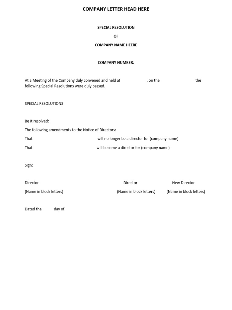 Special Resolution Letter Template | PDF