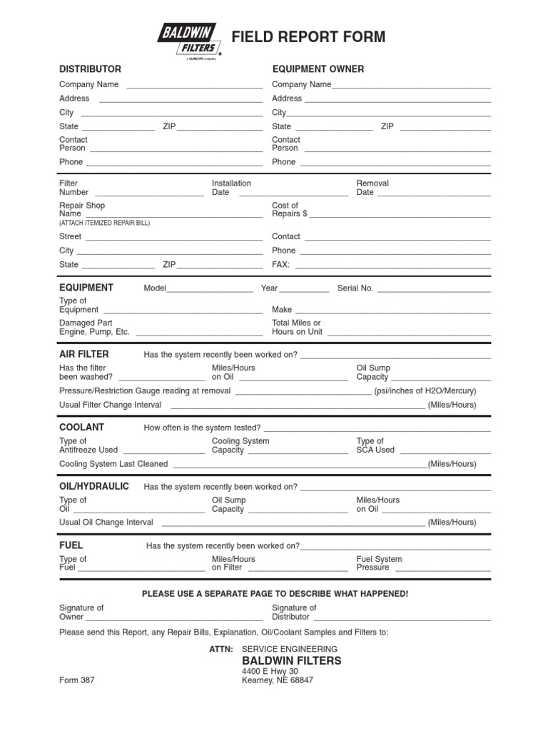 Baldwin Field Report Form | PDF | Mechanical Engineering