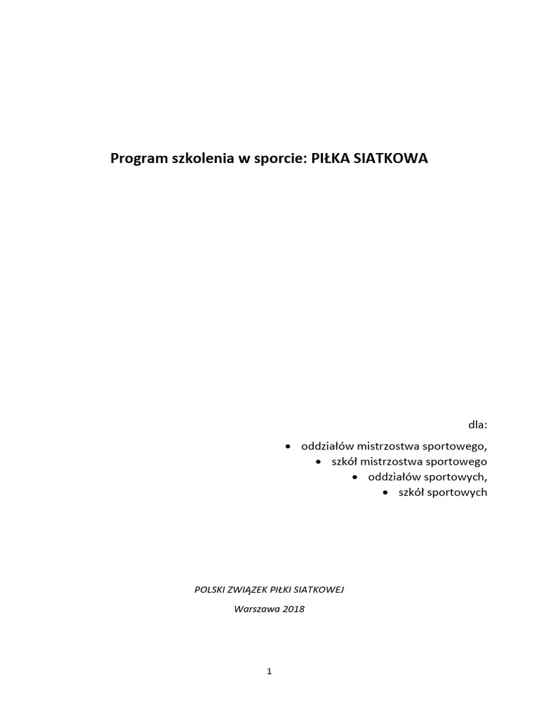 Program Szkolenia W Sporcie PI KA SIATKOWA 2018 | PDF Program Szkolenia W Sporcie PI KA SIATKOWA 2018 | PDF