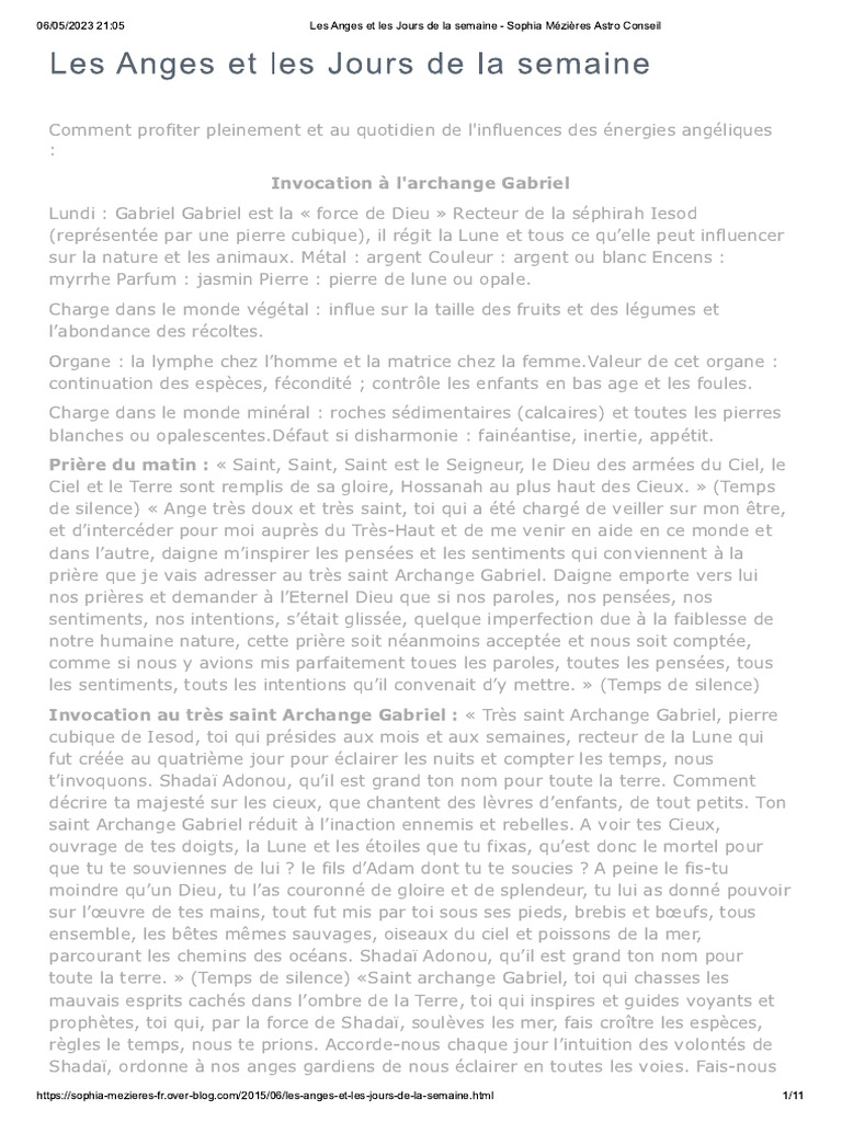 Les Anges Et Les Jours de La Semaine - Sophia Mézières Astro Conseil | PDF | Teaching Methods ...
