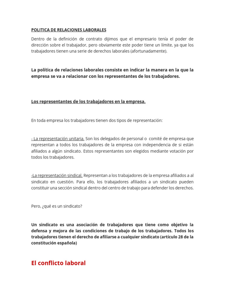 Política de Relaciones Laborales | PDF | Sindicato | Derecho laboral