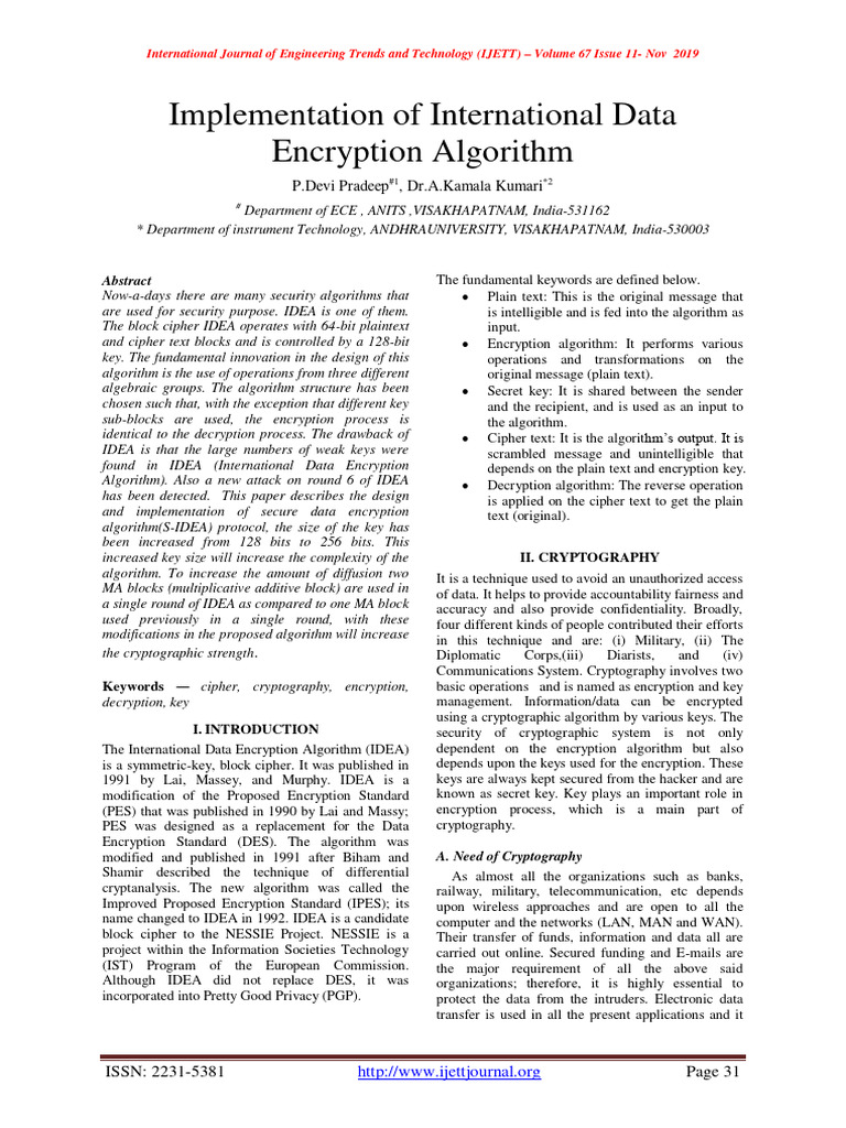 10-IDEA Encryption-18-01-2024 | PDF | Cryptography | Encryption