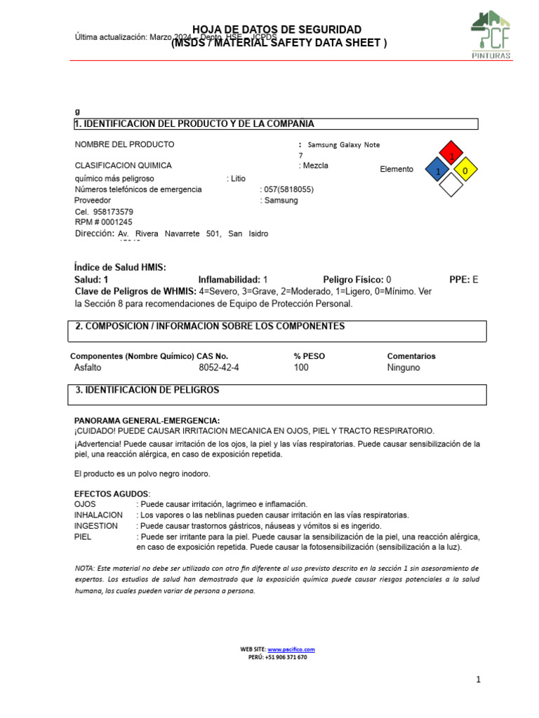 Ficha de Seguridad | PDF