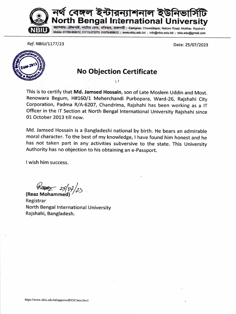 Noc Certificate PDF | PDF