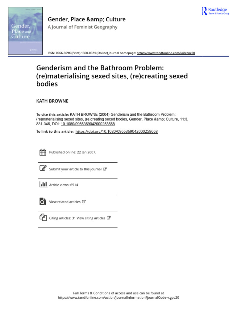Genderism and The Bathroom Problem Re Materialising Sexed Sites Re ...